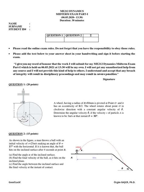 Dynamics Midterm Exam Part 1 Pdf