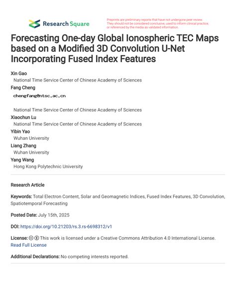 Pdf Forecasting One Day Global Ionospheric Tec Maps Based On A Modified 3d Convolution U Net
