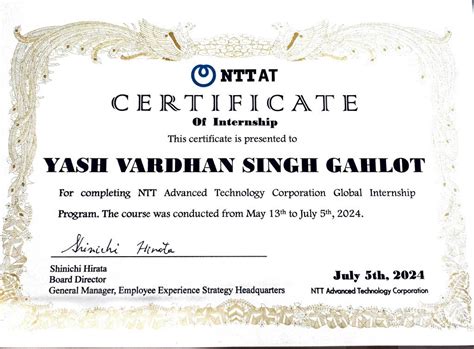 Yash Vardhan Singh Gahlot On Linkedin Internship Nttat