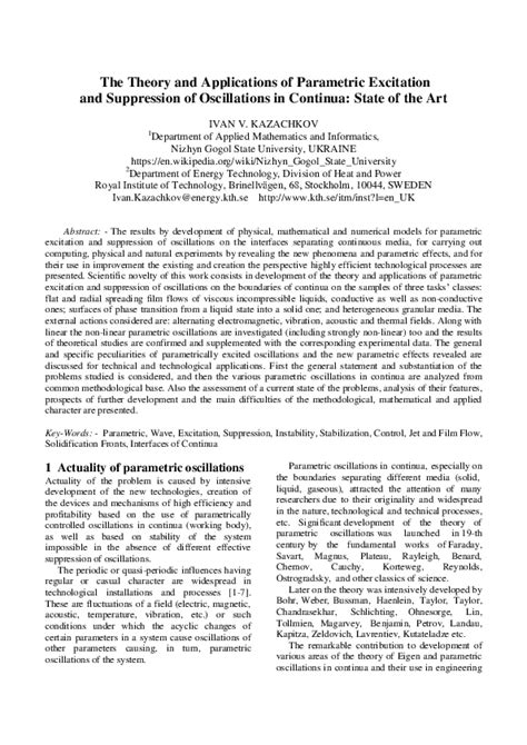 Pdf The Theory And Applications Of Parametric Excitation And Suppression Of Oscillations In