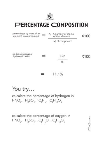 Percentage Composition Worksheet Teaching Resources