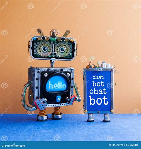 Chatbot Or Ai Artificial Intelligence Or Robotic Concept Cute Vintage Look Plastic Robot On
