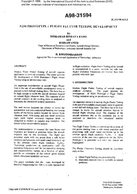 Pdf N 250 Prototype 1 Flight Flutter Testing Development