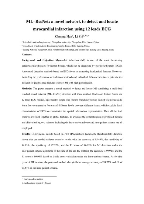Pdf Ml Resnet A Novel Network To Detect And Locate Myocardial