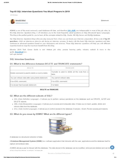 Top Sql Interview Questions You Must Prepare Pdf Database Index