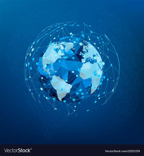 Global Network Connection Polygonal World Map Vector Image