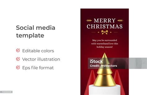 메리 크리스마스 축하 소셜 미디어 이야기 템플릿 크리스마스 스프루스 현실적인 3d 아이콘 벡터 0명에 대한 스톡 벡터 아트 및 기타 이미지 Istock