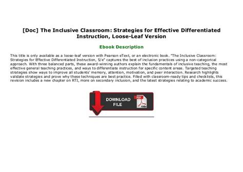 [doc] The Inclusive Classroom Strategies For Effective Differentiated Instruction Loose Leaf