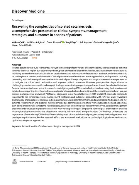 Pdf Unraveling The Complexities Of ısolated Cecal Necrosis A