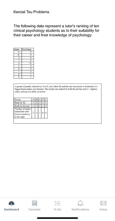 Solved Use Kendall Tau Statistic Method To Solve The Two Chegg Com