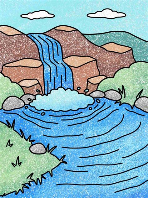 How To Draw A Waterfall Helloartsy Easy Waterfall Illustration
