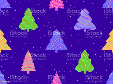 전나무와 떨어지는 눈이 있는 크리스마스 매끄러운 패턴 메리 크리스마스와 새해 복 많이 받으세요 줄무늬 패턴으로 크리스마스 트리입니다 배경 화면과 배너에 대한 축제 디자인