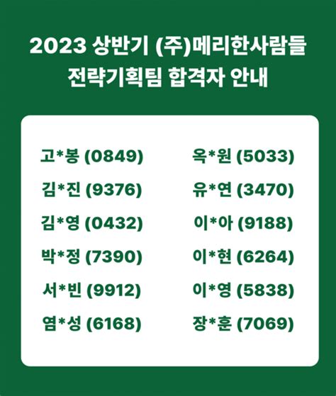 2023 상반기 주식회사 메리한사람들 전략기획 단원 합격자 발표 공지사항ㅣ문화예술봉사단메리