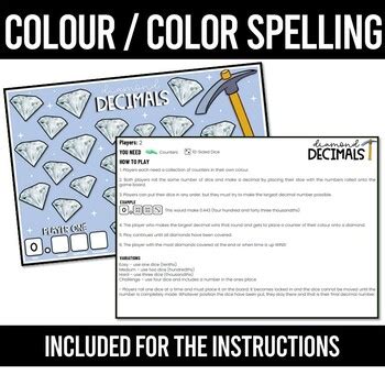 Comparing Decimals Game Diamond Decimals By Creations In Education