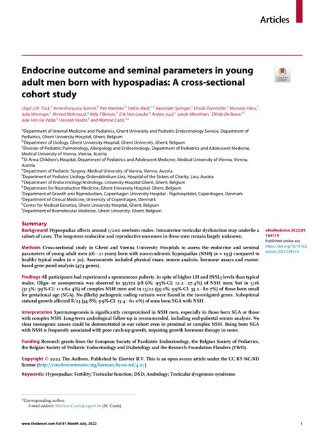Pdf Endocrine Outcome And Seminal Parameters In Young Adult Men Born