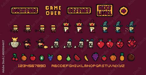 Set Of Minimalistic Pixel Art Vector Objects Isolated Pixel Game Buttons Video Nostalgic Game