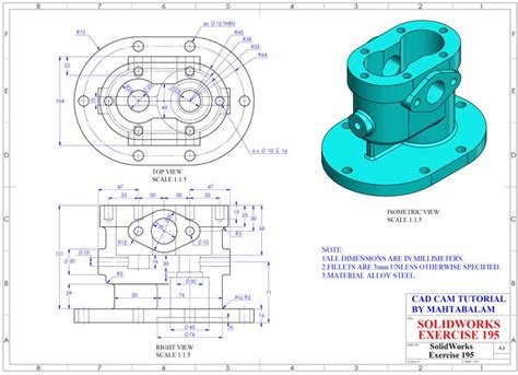 Solidworks Tutorial For Beginners Exercise 195 In 2025 Solidworks Drawing Practice Technical