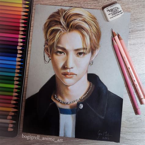 My Fanart Of Felix~💜 Made With Coloured Pencils Actually I Really