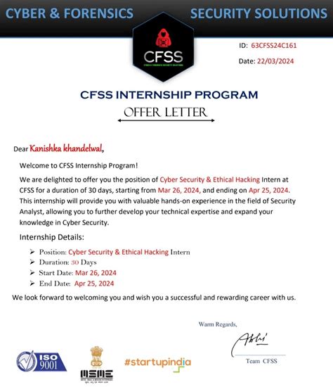 Kanishka Khandelwal On Linkedin Cfssinternship Cfss Ethicalhacking Cybersecurityinternship