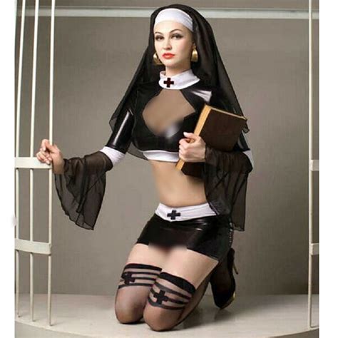 Womens Fantasy Nun Leather Costume Skyjackerz