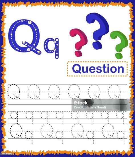 아이들을위한 만화 어휘와 운동의 벡터 그림 다채로운 문자 Q 어퍼 케이스 와 소문자 알파벳 Az 추적 및 매일 인쇄 할 쓰기