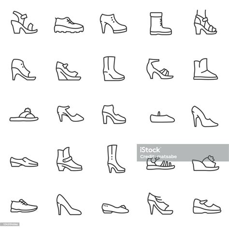 다양 한 모양의 여성 신발 선형 아이콘 세트 캐주얼 및 특수 신발 다른 계절에 대 한 편집 가능한 스트로크가 있는 선 샌들에 대한 스톡 벡터 아트 및 기타 이미지 Istock