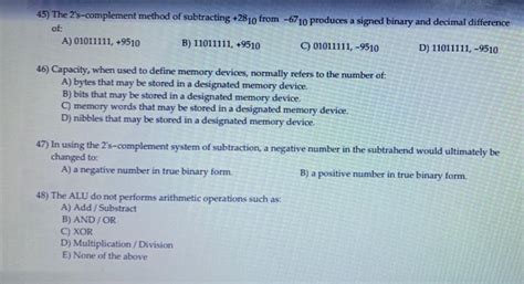 Solved 45 The 2s Complement Method Of Subtracting 2810