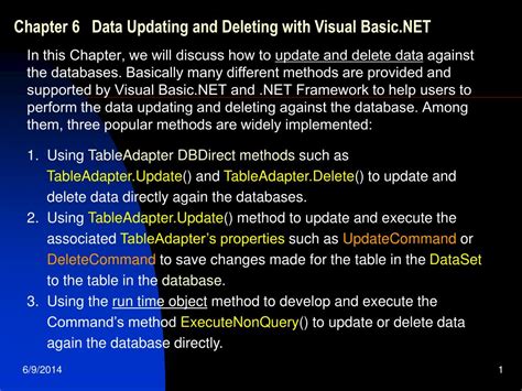 Ppt Chapter 6 Data Updating And Deleting With Visual Basicnet