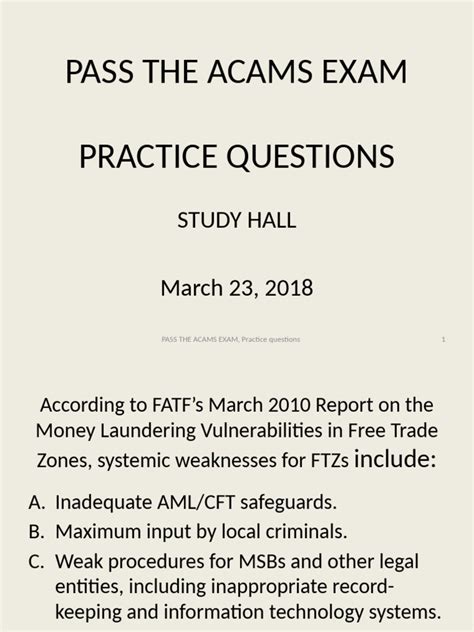 Pass The Acams Exam Practice Questions Pdf Money Laundering Banks