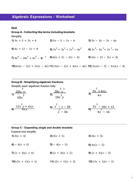 Third Space Learning Simplifying Algebraic Expressions Gcse Worksheet 1 Pdf Area