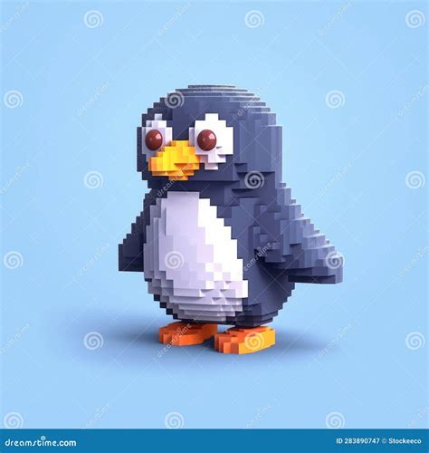 Realistic Pixel Penguin A Cute Minecraft Inspired Character Stock