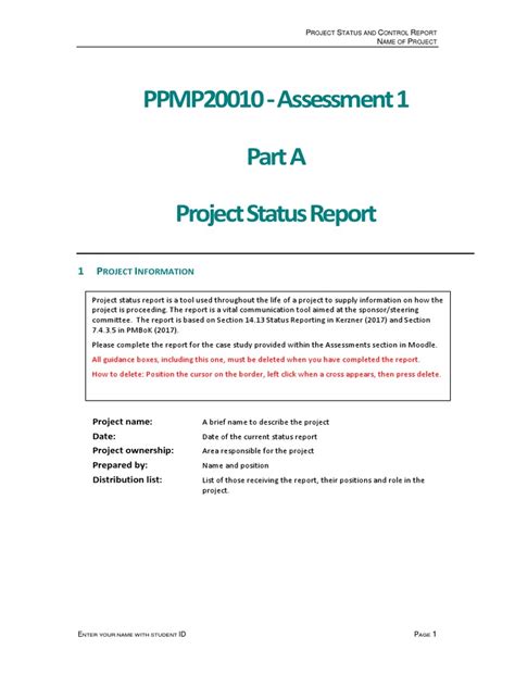 Ppmp20010 Assessment 1 Project Status And Control Reports Template Pdf Business