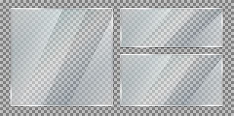 투명 한 배경에 유리 플레이트 를 설정 투명 유리 쇼케이스 직사각형 프레임에 현실적인 투명 창 모형 눈부심과 빛 유리 질감 벡터 0명에 대한 스톡 벡터 아트 및 기타 이미지
