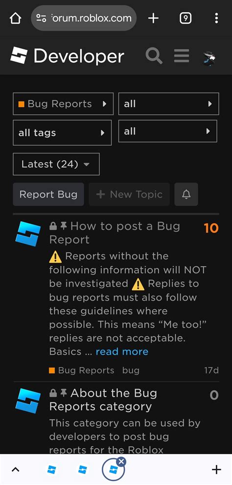 Option To Create A Bug Report Has Disappeared Despite Me Being In The