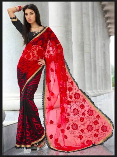 Stunning Black And Red Saree