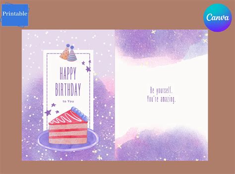 Happy Birthday Printable Card Purple Printable Birthday Card Instant