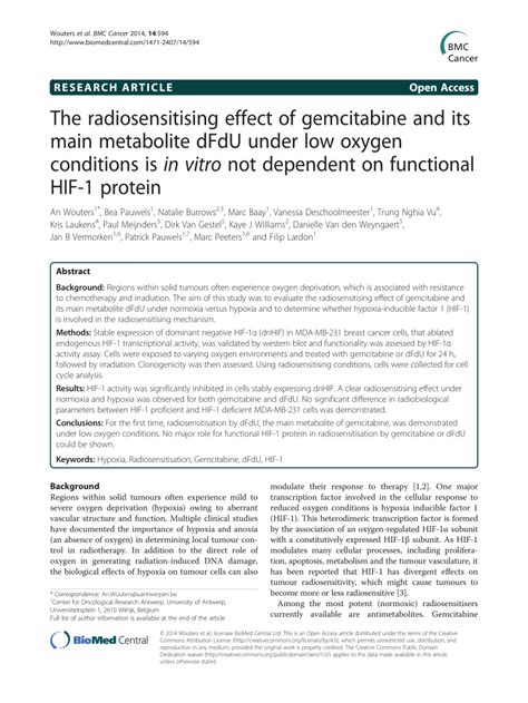 Pdf Abstract 5722 Retention Of The Radiosensitizing Effect Of Gemcitabine And Its Main