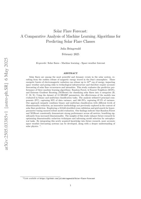Pdf Solar Flare Forecast A Comparative Analysis Of Machine Learning Algorithms For Solar