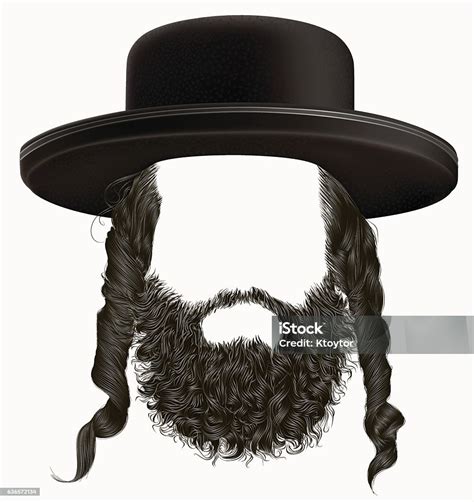 수염이 있는 검은 머리 사이드록 마스크 가발 유대인 해시 모자 유대교에 대한 스톡 벡터 아트 및 기타 이미지 유대교 곱슬 머리 랍비 Istock