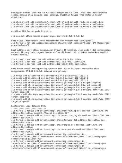 Script Konfigurasi Mikrotik Lb Pcc 3 Wan Failover Pdf Domain Name System Telecommunications