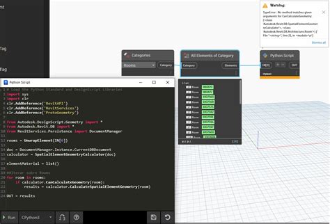 cannot calculate geometry from spatial elements rooms revit dynamo