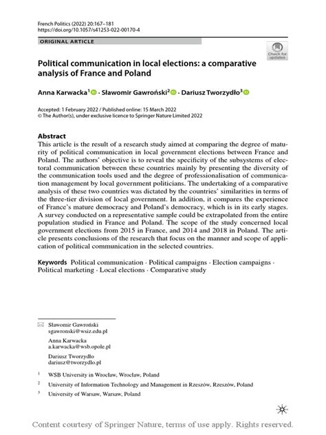 Political Communication In Local Elections A Comparative Analysis Of France And Poland