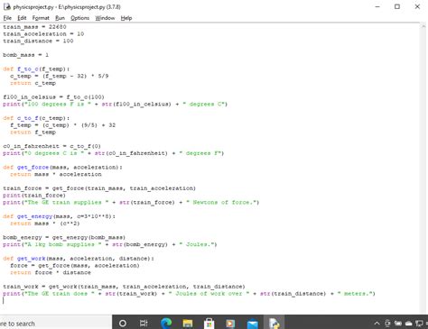 Python Code For Physics Project Using Functions In Codecademy Pro