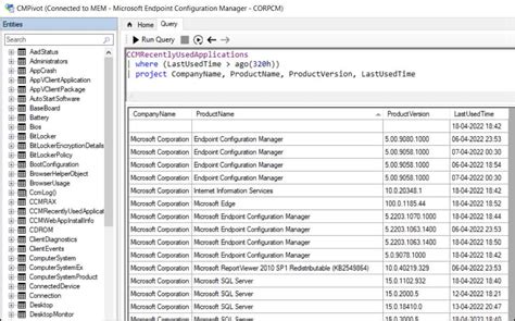 Find Recently Used Applications Using Sccm Cmpivot Query