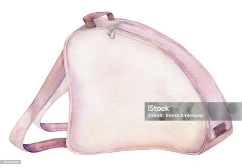 손으로 그린 수채화 가방 배낭 피겨 스케이팅 부츠 겨울 스포츠 장비 격리된 개체 흰색 배경에 대한 그림입니다 디자인 포스터 인쇄물 웹 사이트 카드 초대장 상점 브로셔 가방에