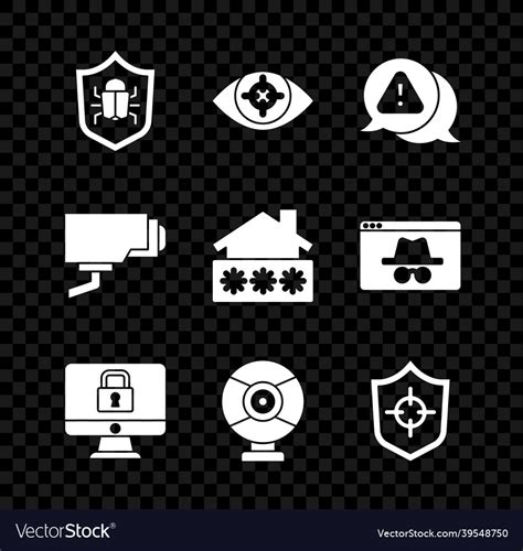 Set System Bug Eye Scan Exclamation Mark Vector Image