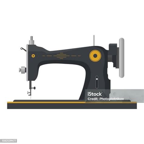 복고풍 재봉틀은 흰색 배경에 분리되어 있다 직물을 꿰매고 의복을 만드는 기계 장치 바느질 아이콘을 위한 빈티지 기계 양장점의 오래된 장비 벡터 그림 재봉틀에 대한 스톡 벡터