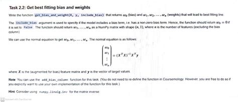 Solved Task 22 Get Best Fitting Bias And Weights Write The