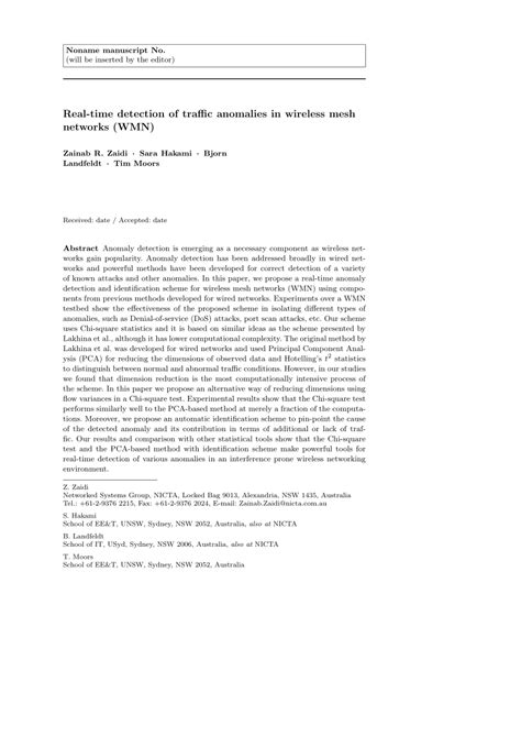 Pdf Real Time Detection Of Traffic Anomalies In Wireless Mesh Networks