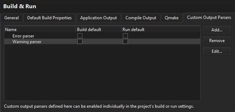 Add Custom Output Parsers Qt Creator Documentation